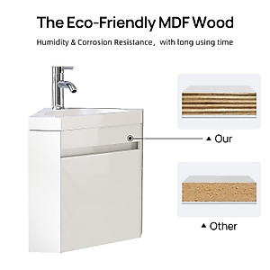 wonline 16" Corner Bathroom Vanity Sink Combo for Small Space Wall Mounted Cabinet Set Design White Resin Basin Sink Top Chrome Faucet and Drain