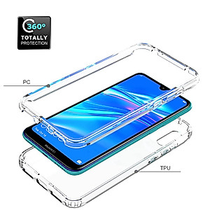 Vavies Compatible with Y7 2019/Y7 Prime 2019 Case, Dub-LX1 Case with Tempered Glass Screen Protector, Full Body Shockproof Clear Flexible Protective Cover Cases for Huawei Y7 Prime 2019 (Clear)
