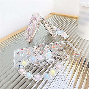 HANASE Cute Beads Pendant Flower Painting Hinge Phone Case for Samsung Galaxy Z Flip 4 3 Z Flip3 Flip4 5G Clear Hard Protective Cover,Z5,for Z Flip 4