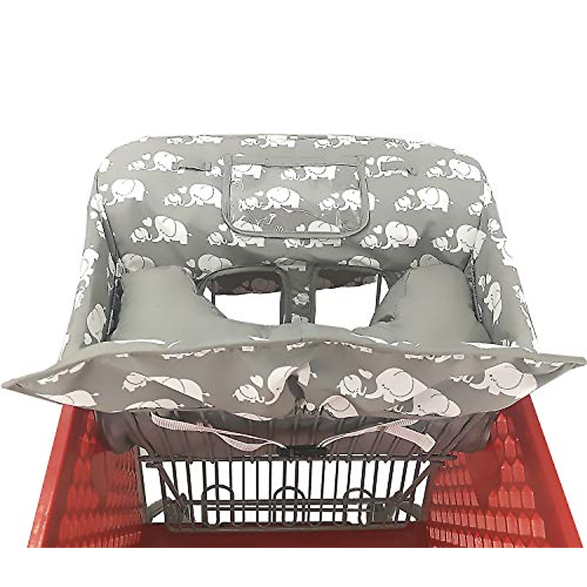 Soft Pillow Attached 2-in-1 Shopping Cart and High Chair Cover for Baby~Padded~Fold'n Roll Style~Portable with Free Carry Bag (Elephant)