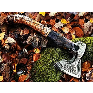 Forged Carbon Steel Viking Axe with Ashwood Shaft | Viking Axe Real Bearded Camping Axe with Leather Sheath | Best Birthday, Anniversary for him