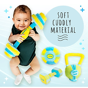 Skywin Baby Workout Toys Fit Training - Baby Shower Set of 4 Soft, Durable and Safe Plush Baby Rattle Toys for Ages 0+