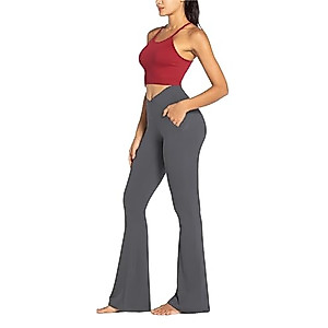 Sunzel Flare Leggings for Women, Crossover Yoga Pants with Pockets 30" Grey Large