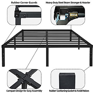 LUKIROYAL King Bed Frames - King Bed Frame No Box Spring Needed - King Size Platform Bed Frame with Safety Rounded Corners, Easy Assembly Bed Fram, Noiseless Storage Space Under, Black