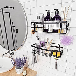 MAYRO Rustproof Shower Caddy - Easy to Install Shower Shelves - Self Adhesive Bathroom Shower Organizer - Durable Shower Shelf for Inside Shower - Large Capacity Shower Rack - Black Shower Caddy