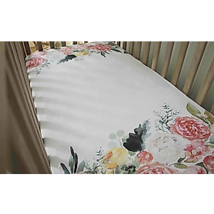 NODNAL CO. 3 Fitted Crib Sheets Set - Peonies & Roses for Baby Girl - 100% OEKO-TEX Cotton Girl Nursery Bedding - Pink Floral Boho Eucalyptus Flowers Set Toddler Mattress 28”x52”x9” Sheet