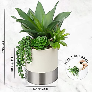 Large Artificial Succulents Plants Faux Succulents 12" Fake Succulent Plants in Sliver Ceramic Pot Succulent Plant for Desk Modern Home Living Room Office Table Shelf Decor