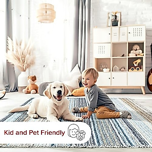 nuLOOM Drey Striped Shag Area Rug - 8x10 Shag Area Rug Casual Teal/Ivory Rugs for Living Room Bedroom Dining Room Nursery