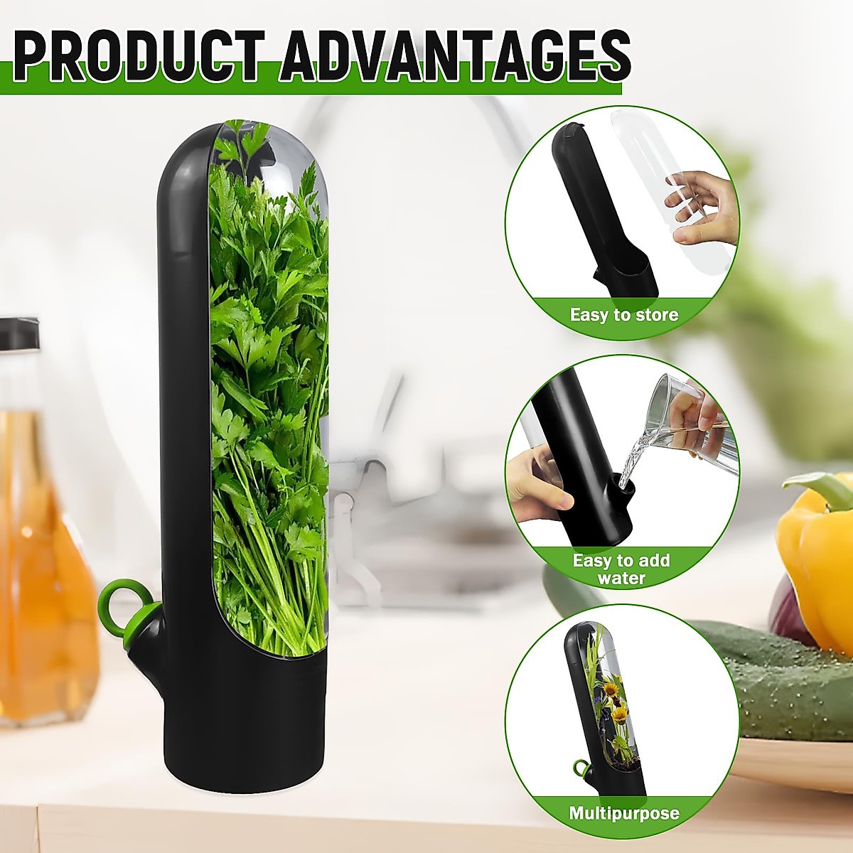woodounai 2 Pcs Herb Saver for Refrigerator Cilantro Container for Fridge Fresh Herb Keeper Herb Storage Fridge Organizer for Cilantro Mint Parsley Asparagus Vegetables Fruit (White & Black)