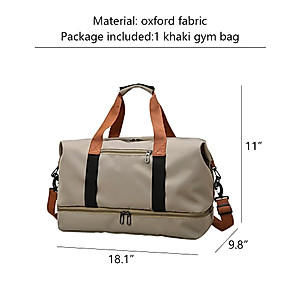 WAYUTO Gym Bag Gym Duffle Bag with Shoes Compartment Workout Bag Travel Bag Large Capacity Sports Backpack Gym Bag with Yoga Mat Holder Lightweight Overnight Travel Carry on Bags for Men Women Khaki