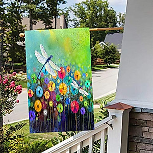 Flowers Garden Flag Dragonfly House Flag Spring Welcome Garden Flags 12 x 18 Double Sided Floral Flags for Patio Lawn Home Outdoor Decor