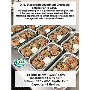 KitchenDance Disposable Aluminum 3 Lb Oblong Food Storage Pans with Board Lids - 48 Ounces Non-Stick Pans for Restaurants, Caterers - Baking Pan Perfect for Cooking, Preparing Food, 110L, 100 Count