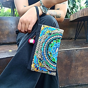 Sabai Jai - Smartphone Wristlet Bag - Handmade Embroidered Boho Clutch Wallets Purses