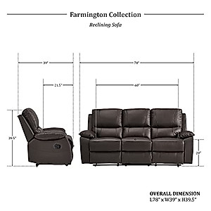 Lexicon Farmington Wall-Hugger Manual Double Reclining Sofa, Brown