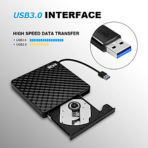 BEVA External CD Drive, USB 3.0 Portable CD DVD Reader DVD Drive External CD DVD Player Burner RW Writer, Copier for Laptop, Desktop, Mac, Support Windows 7/8/ 10/ XP/Mac OS