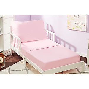 EVERYDAY KIDS 3 Piece Toddler Sheet Set - Soft Breathable Microfiber Toddler Bedding - Includes a Flat Sheet, a Fitted Sheet and a Pillowcase - Solid Pink