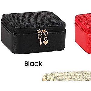AN207 Zipper Closure Ring Storage Jewelry Box Earrings Organizers Display Home Gift PU Leather Portable Travel Multi Jewelry Box Small Jewelry (Color : Black)