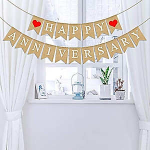 Jute Burlap Happy Anniversary Banner Party Bunting Garland Decoration Supply