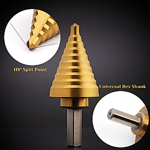 Yougfin Step Drill Bit Set-5 Pcs HSS Titanium Coated Step Drill Bits with Extra Automotive Center Punch-50 Sizes High Speed Steel Step Bits for Metal with Aluminum Case