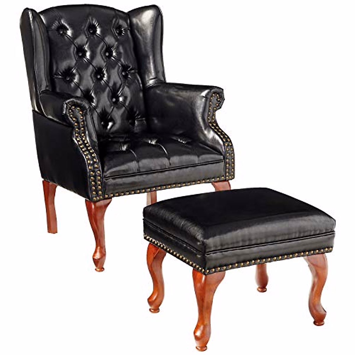 Coaster Furniture Wing Back Button Tufted Accent Chair and Ottoman Black and Espresso 900262