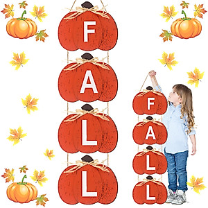 Thyle 33 Inch Fall Decoration Fall Door Sign Wooden Pumpkin Welcome Sign Thanksgiving Door Hanger Autumn Vintage Wall Hanger for Farmhouse Rustic Front Door Porch Harvest DIY Craft(Orange)