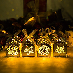 Naler 40pcs Mini Paper Treat Boxes Candy Goodie Gift Boxes with Ribbon for Halloween Christmas Wedding Favor Party Gift Wrap Decoration, Gold & Silver, 2 x 2 x 3 Inches