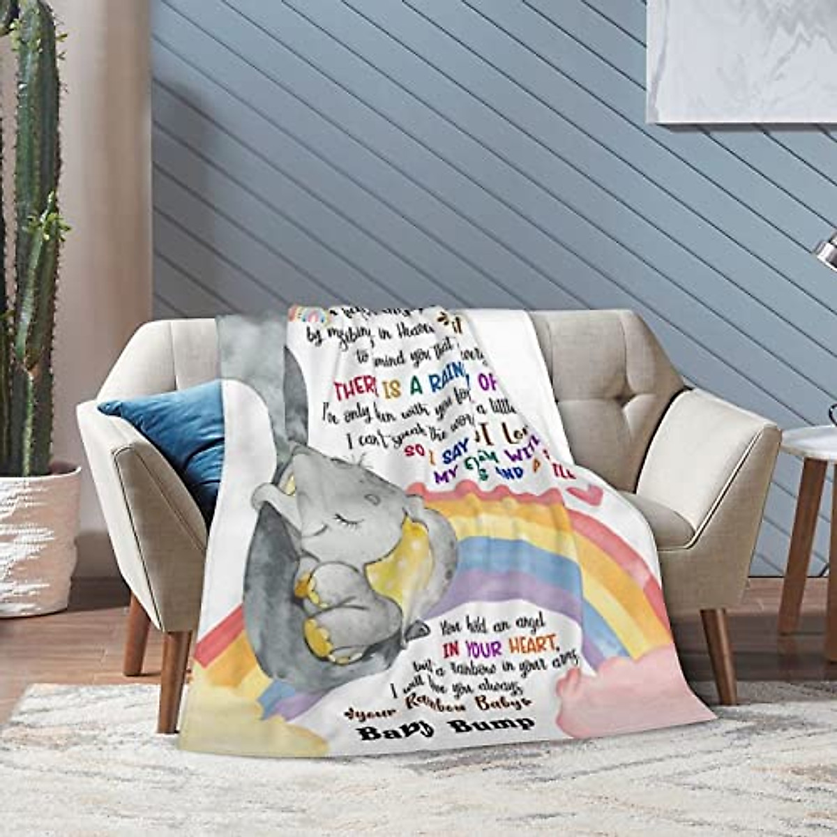 Personalized Hi Mommy & Daddy Elephant & Rainbow Blanket Gift for First Time Mommy First Time Dad