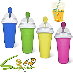 Slushie Maker Cup, Magic Quick Frozen Smoothies Cup Double Layer Squeeze Cup Homemade Milk Shake Ice Cream Maker Cooling Cup DIY for Family