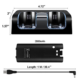 OSTENT Charger Dock Station + 2 Battery Packs for Nintendo Wii Remote Controller Color Black
