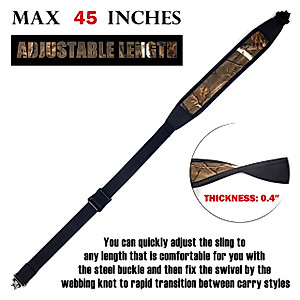 HUNTPAL 2 Point Gun Sling for Rifle Shotgun Crossbow, Hunting Gun Sling with Swivels, Quick Length Adjustment Metal Slider and Thumb Hole, Comfortable Neoprene Padded Shoulder Strap Gun Strap