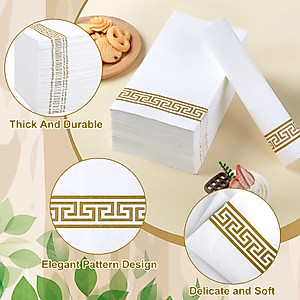 250 Pcs Paper Napkins Disposable, 3-Ply Guest Paper Hand Towels for Bathroom, Soft and Absorbent Christmas Dinner Napkins Thansgiving Party White and Gold Napkins for Kitchen, Weddings or Events
