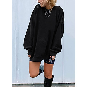 Dokotoo Womens Ladies Plus Size Cotton Basic Oversized Crewneck Long Tunic Sweatshirts for Women Long Sleeve Comfy Cozy Winter Fleece Pullover 2023 Fall Tops Casual Loose Fit Tees Shirts Black XXL