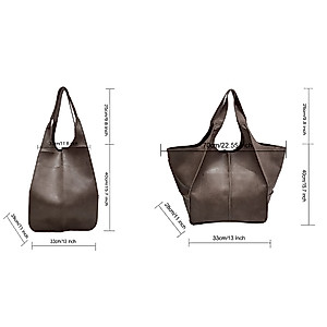 Qunsia Oversized Soft Leather Shoulder Bag Foldable Hobo Bag Weekend Travel Tote (Coffee)