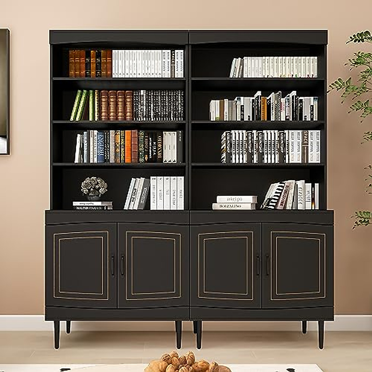 QEIUZON 6-Shelf Bookcase, Bookshelves Floor Standing Display Storage Shelves Bookcase Home Decor Furniture for Home Office, Living Room (Black)