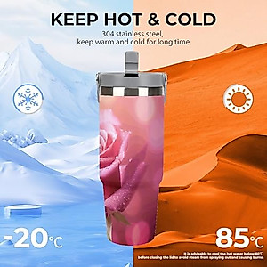 Beautiful Flower Images Tumbler 30oz Large Capacity Car Cup with Handle Fit in Any Car Cup Holder Stainless Steel Leakproof Insulated Coffee Tumblers with Lid And Straw