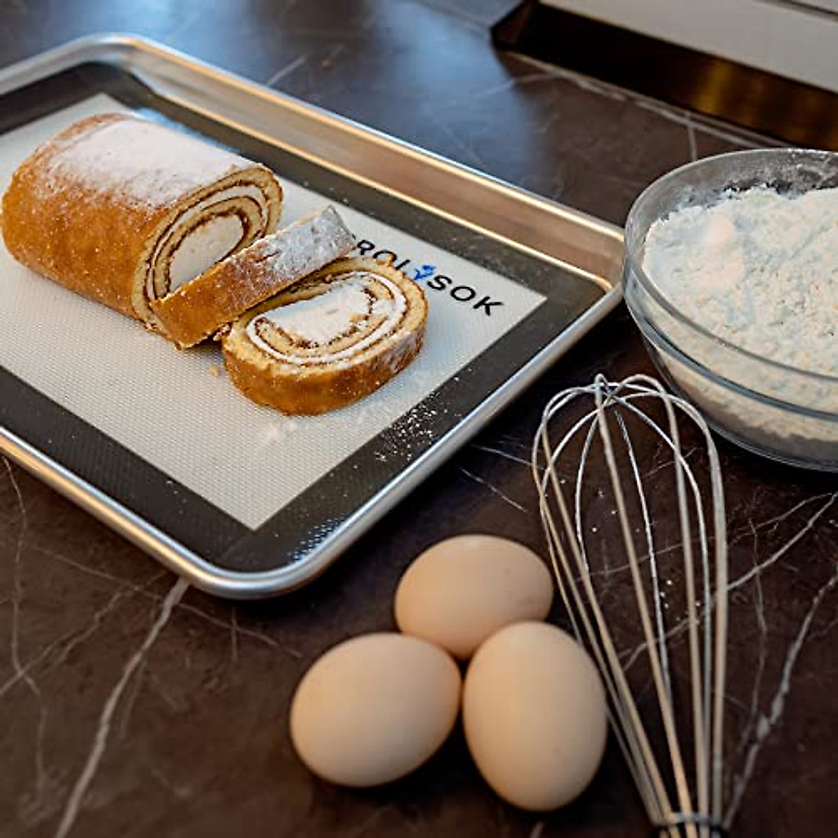 PROLISOK Silicone Baking Mat Pack of 3 – Non-stick Reusable Baking Liners – Food Grade Safe Oven Mats for Cookies, Macarons & Pastry – Half Sheet, Jelly Roll & Quarter Flexible Cooking Mats