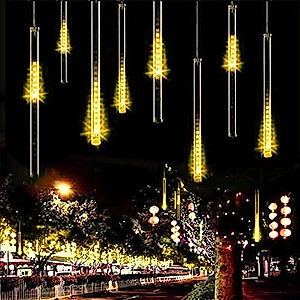 MUEQU Solar Light Outdoor, Waterproof Christmas String Lights Solar LED Meteor Shower Rain Lights Falling Raindrop Light 8Tubes 288LED Fairy Lights for Xmas Tree Garden Party Decor (Warm White)