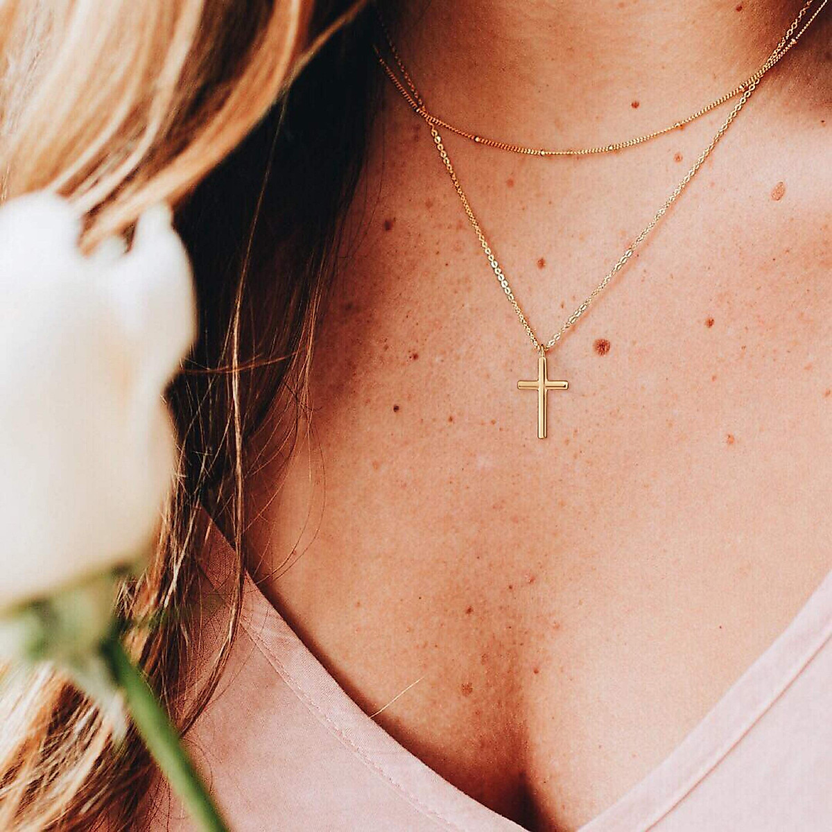 Befettly Women 14k Gold Filled Polished Layered Cross Necklace
