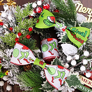 Whaline 12 Yards Christmas Wired Edge Ribbon Xmas Funny Cartoon Character Craft Ribbon Christmas Decorative Fabric Ribbon for Gift Wrapping DIY Floral Arrangement Wreath Bow, 2.5 Inch, 2 Roll