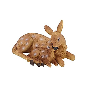 Cyrank Resin Deer Figurine, Mini Animal Figurine Deer Decorations 3.8x2.2x6.7in Outdoor Garden Statue Deer Lying Down Sculpture Ornaments Housewarming Gift