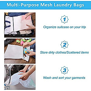 6 Pack Mesh Laundry Bags, Delicate Wash Bags for Washing Machine, Reusable Travel Organization Bag for Lingerie, Socks, Sleepwear, 3 Large, 3 Medium