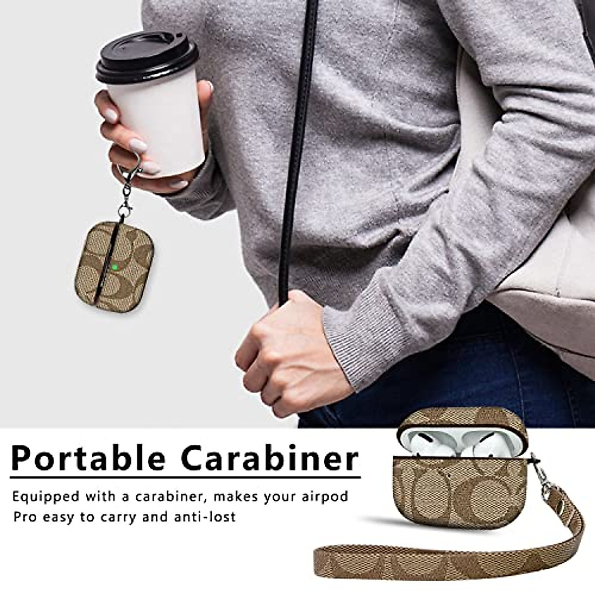 Case for AirPods Pro Case,6 in 1 Fashion Luxury PU Shockproof Anti-Slip Protective Cover Accessories Set for Airpod Pro Charging Case with Keychain/Ear Hook/Watch Band Holder/Anti-Lost Strap(Brown)