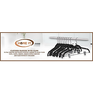 Home-it 10 Pack Skirt Hangers with Clips Black Velvet Hangers Use for Skirt Clothes Hangers - Felt Pants Hangers Ultra Thin Non Slip