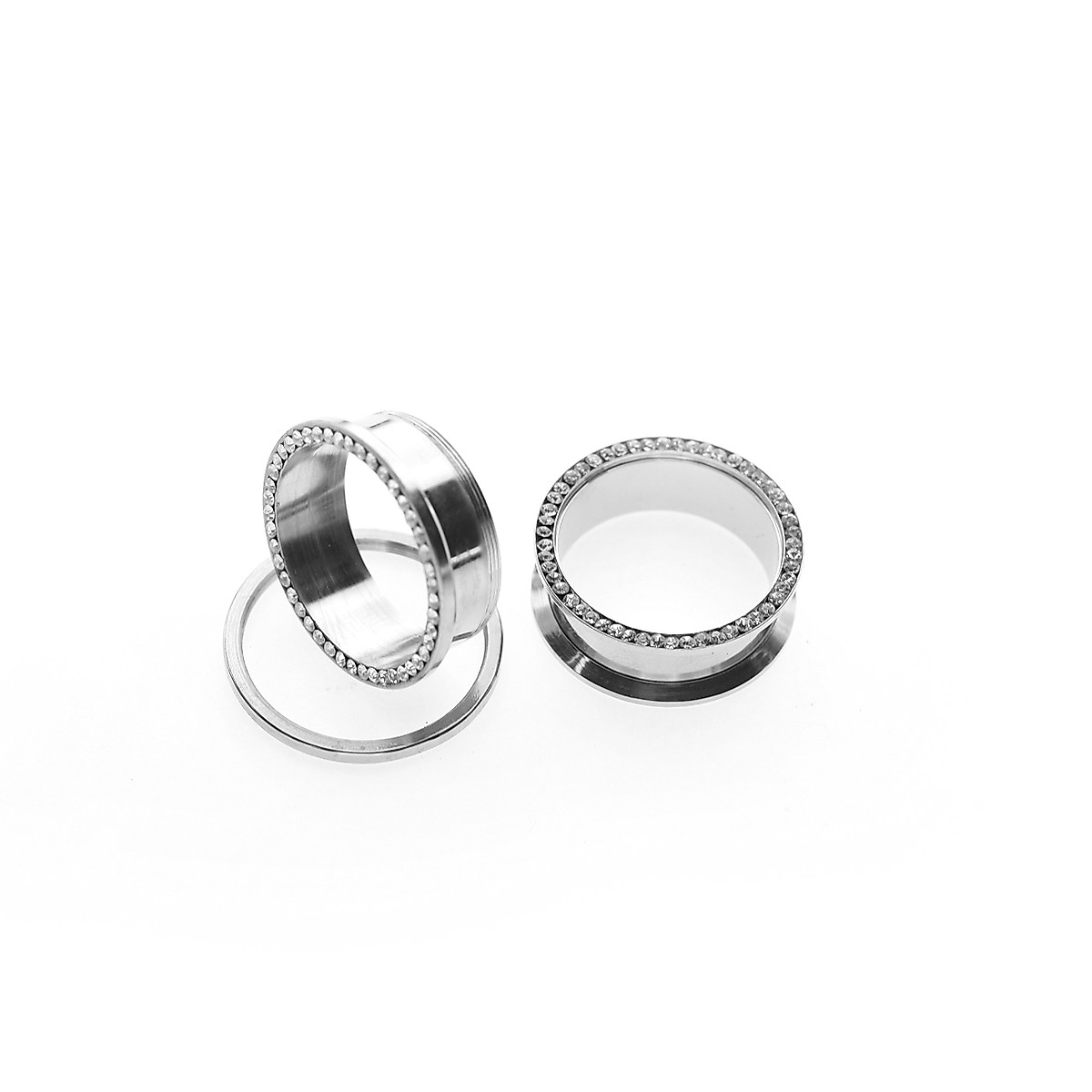 A Pair of 25mm 1 Inch Surgical Steel Screw Fit Plain Flesh Tunnel Ear Plugs Choose Your Design (Steel with Rounded Edges and Clear Gem) AP704