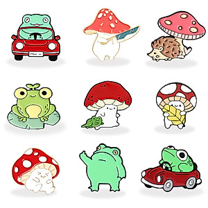 Cute Mushroom Frog Enamel Tiger Animal Pin Brooches Sets,Cartoon Lapel Badge Funny Button Cat Pins Jewelry for Backpack Cloths Hats Decorations (Frog mushroom)
