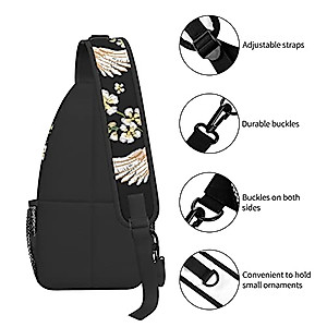 Retro Japanese Embroidery Crane Cherry Blossom Cross Chest Bag Diagonally Sling Backpack Crossbody Shoulder Bag Travel Hiking Daypacks for Men Women