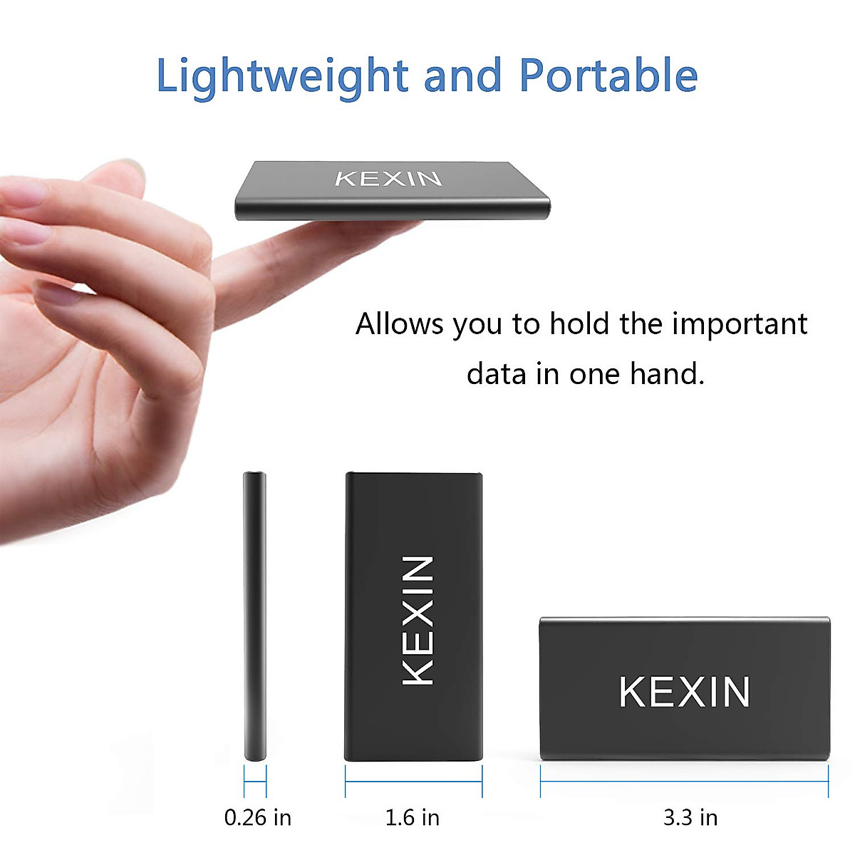KEXIN 500GB External SSD Read/Write Up to 540MB/s Portable Solid State Drive - USB-C, USB3.1, X1 Pro Black
