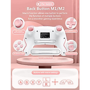 Matbip Wireless Pro Controller for Switch/Switch Lite/Switch OLED, wireless controller for switch with 2 back buttons, 3-level TURBO adjustable (Pink)