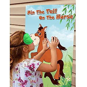 Hooqict Pin The Tail On The Horse Game for Kids Birthday Party Games Horse Theme Birthday Party Supplies for Girls Boys, Large Horse Poster with 30 Tail Stickers Horse Party Favors