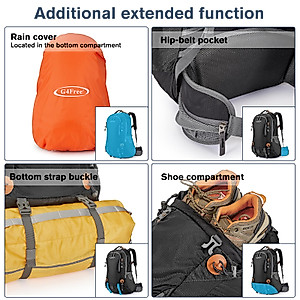 G4Free 50L Hiking Backpack Waterproof Daypack Outdoor Camping Climbing Backpack with Rain Cover for Men Women
